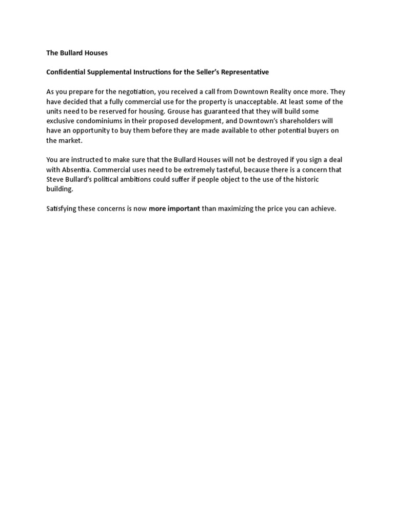 The Bullard Houses Confidential Supplemental Instructions For The ...