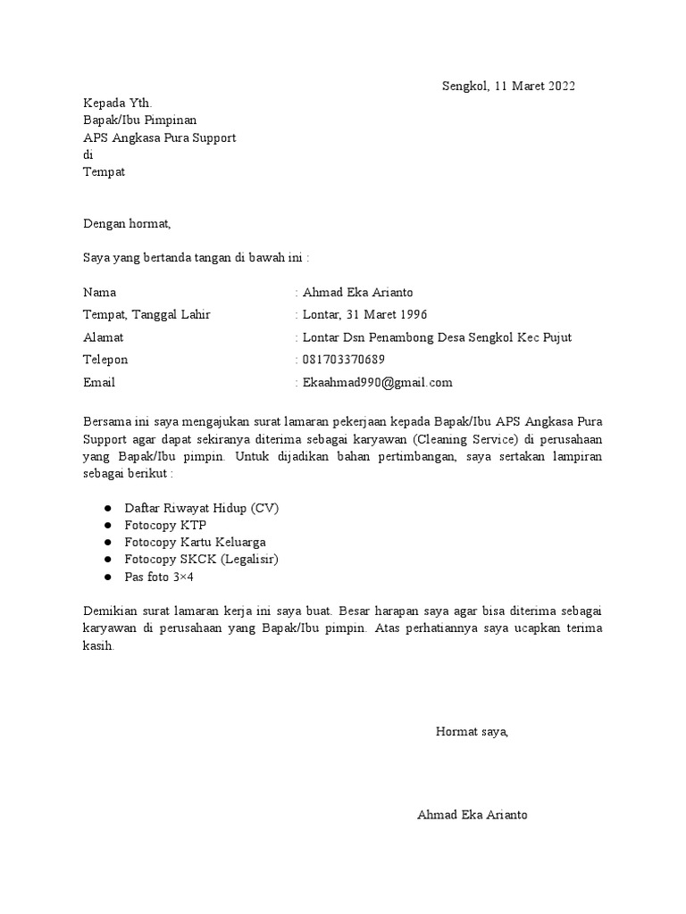 Surat Lamaran Eka-1 | PDF