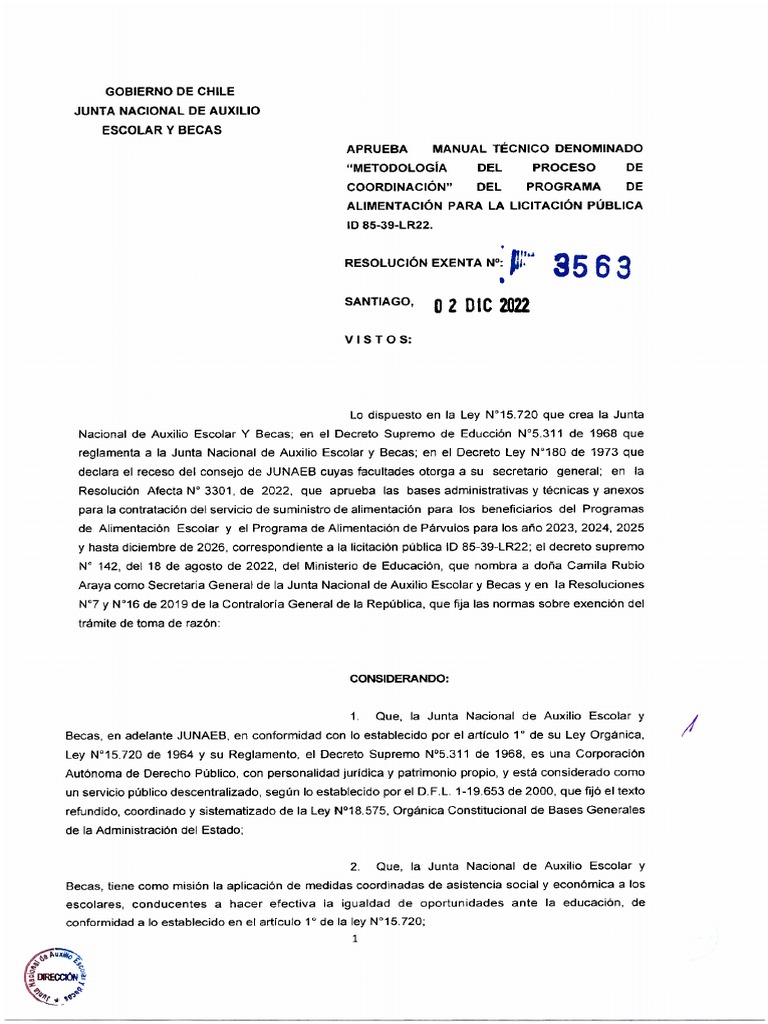 Exenta 3563-2022 Aprueba Manual Tecnico Denominado Metodologia de | PDF