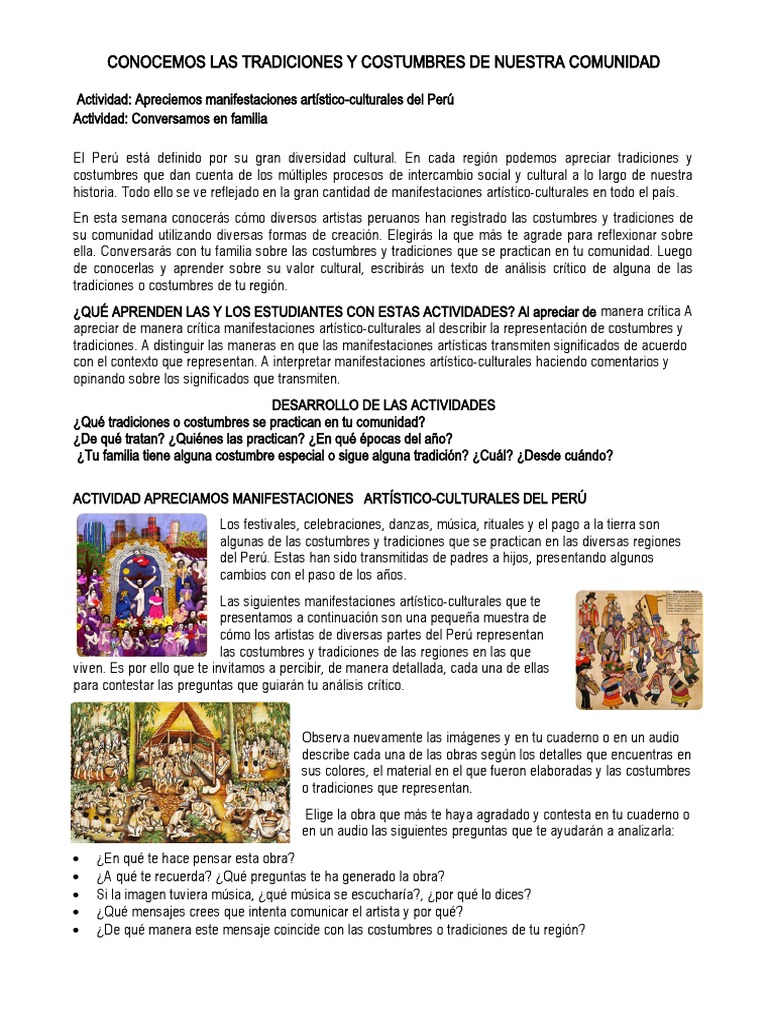 Conocemos Las Tradiciones y Costumbres de Nuestra Comunidad | PDF ...