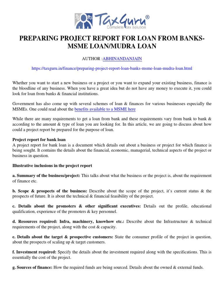 Preparing Project Report For Loan From Banks-Msme Loan/Mudra Loan | PDF ...