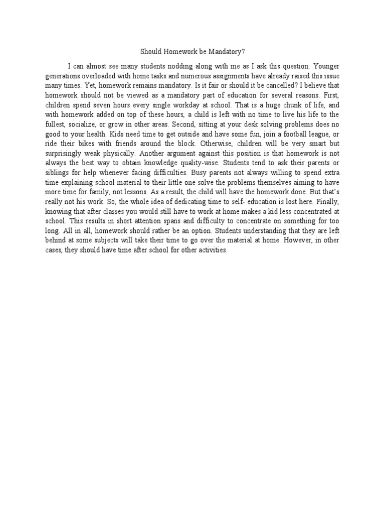 The Case Against Mandatory Homework: Arguments for Making Homework ...