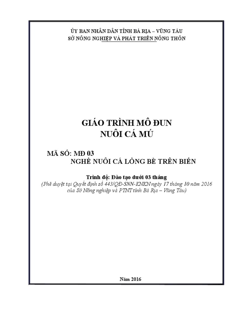 Giáo trình Nuôi cá mú (Nghề - Nuôi cá lồng bè trên biển) - Sở Nông ...