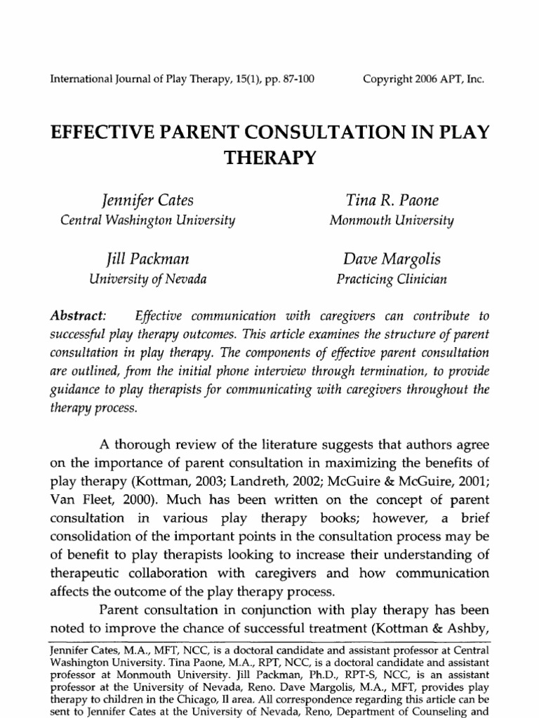 Effective Parent Consultation in Play Therapy | PDF | Play Therapy ...