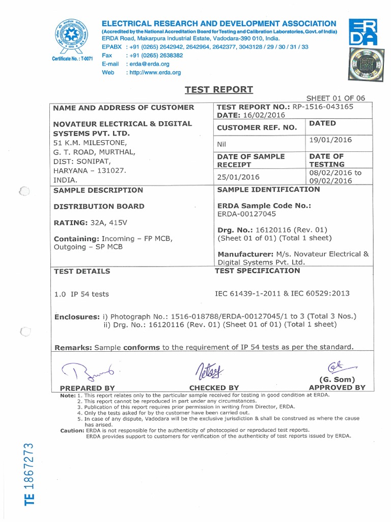Ip 54 Test Report | PDF