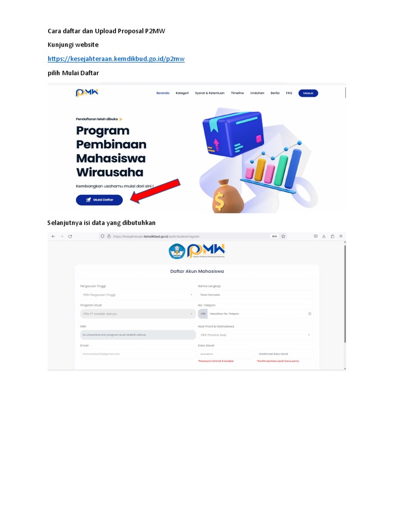 Panduan Daftar dan Upload Proposal P2MW | PDF
