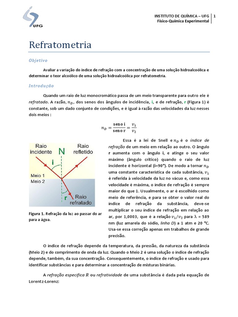 Refratometria: Índice de Refração e Concentração | PDF | Refração ...
