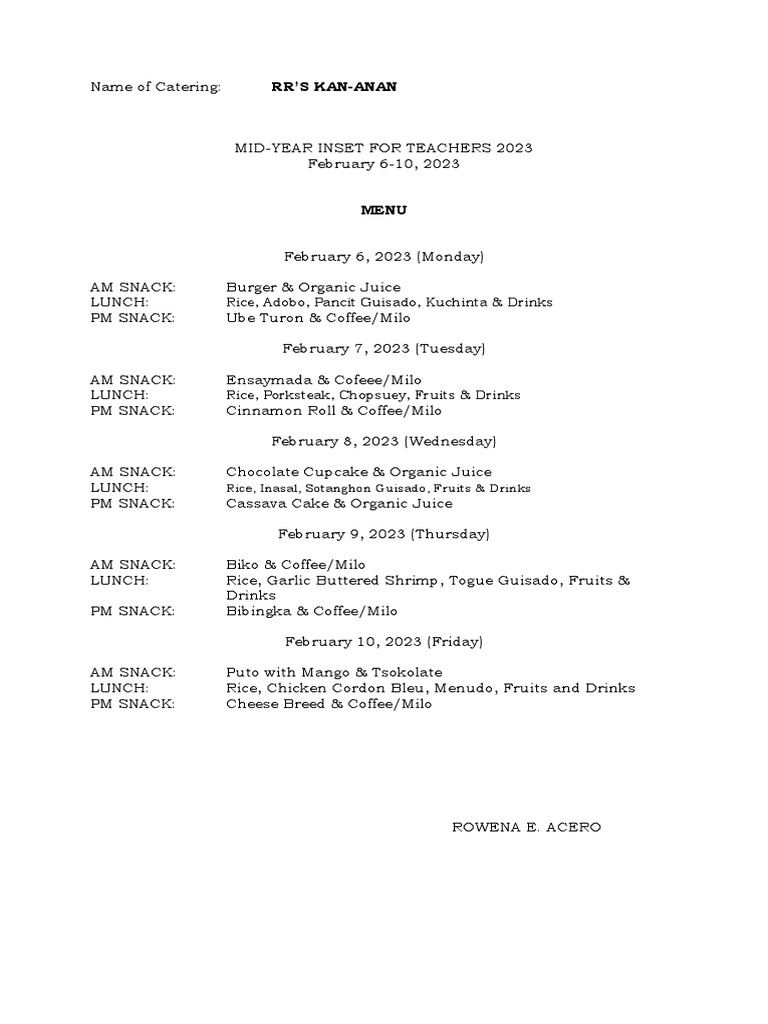 Teacher Inset 2023 Catering Menus | PDF | Drink | Nutrition