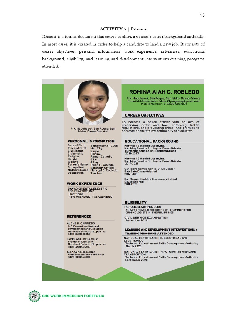 Work-Immersion-Portfolio pg15-19 | PDF