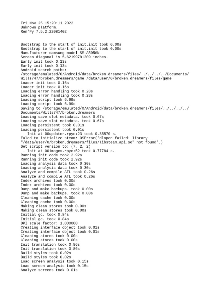 Ren'Py Initialization Error Log | PDF | Texture Mapping | Android (Operating System)