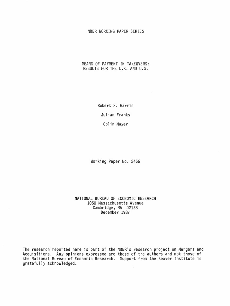Franks Harris Mayer 1987 w2456 | PDF | Takeover | Stocks