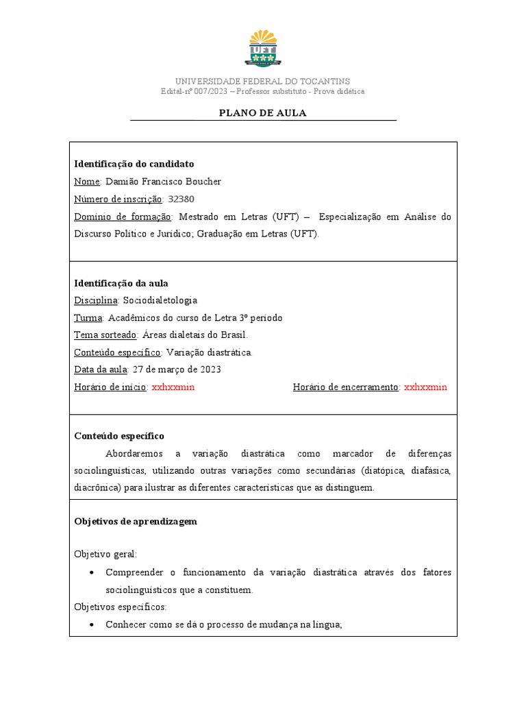 PLANO DE AULA - 1 - Áreas Dialetais Do Brasil | PDF | Dialeto | Linguística