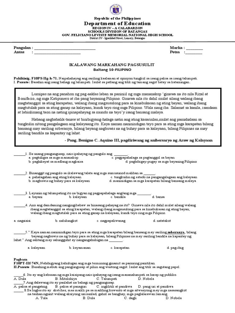 2nd Periodical Test | PDF