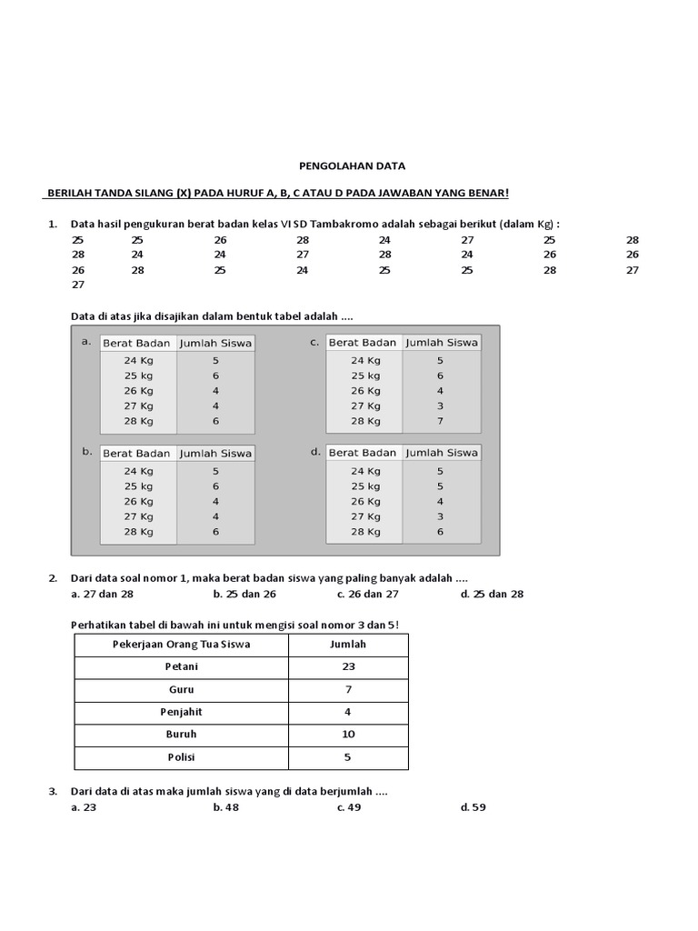 MATEMATIKA PENGOLAHAN DATA KELAS 6 | PDF