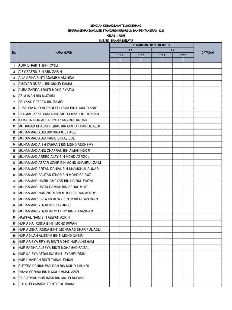 Rekod Transit BM Tahun 1 2022 | PDF