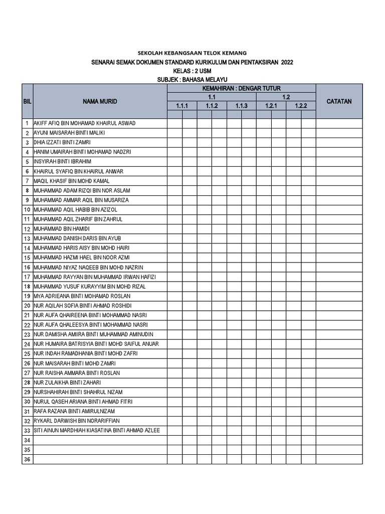 Rekod Transit BM Tahun 2 2022 | PDF