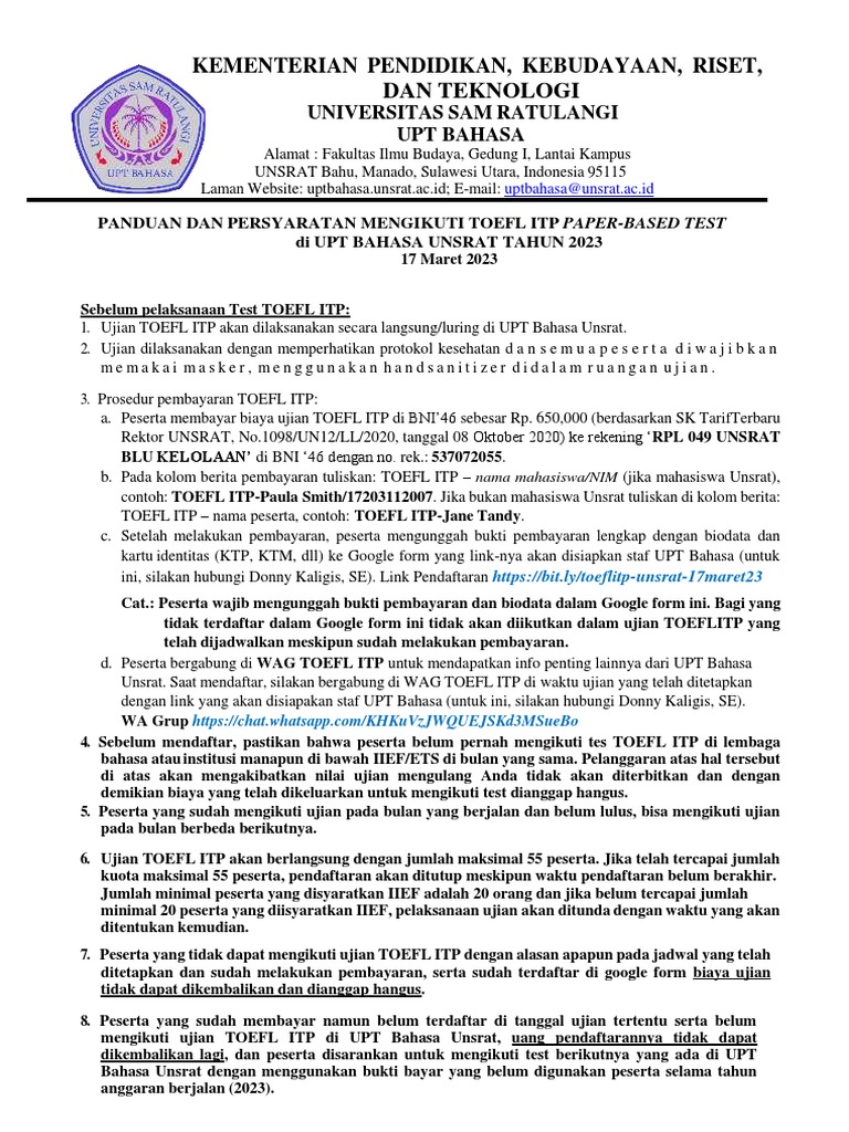Panduan Umum Toefl Itp Paper-Based 17-3-2023 | PDF
