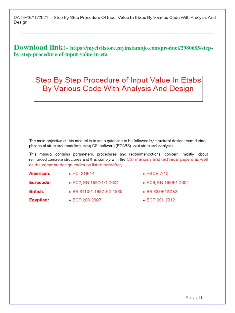 Step by Step Procedure of Input Value in Etabs Notes 1 | Download Free ...