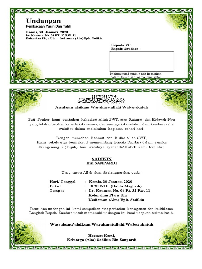 Undangan Yasinan | PDF