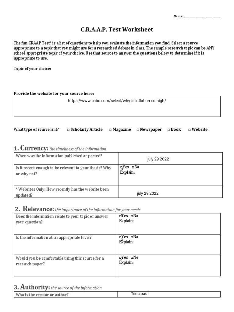 Kami Export - Yunus Haq - FUN CRAAP Test Worksheet | Download Free PDF ...