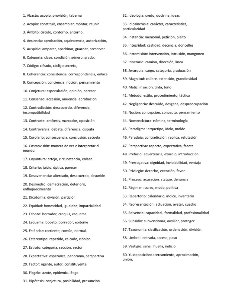60 Palabras Con Sus Sinonimos