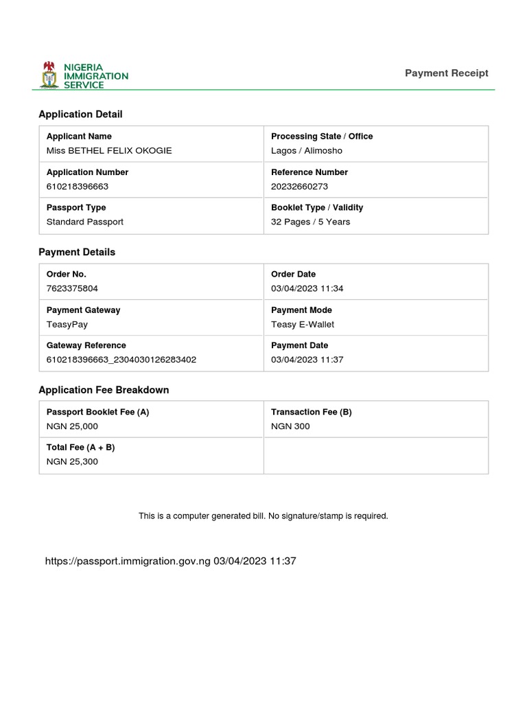 Application Detail: Miss Bethel Felix Okogie Lagos / Alimosho | PDF