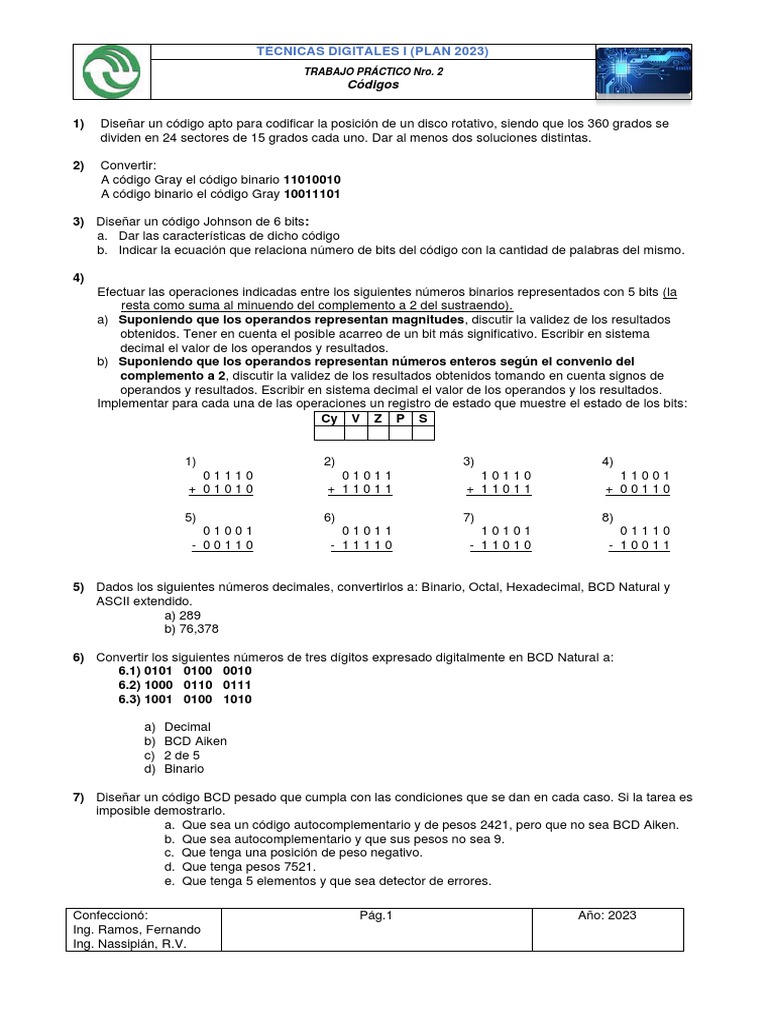 Técnicas Digitales: Códigos y Conversiones | PDF | Sustracción | Poco