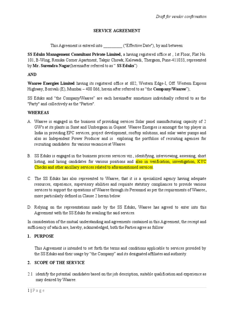 Proposed Agreement Ss Eduks - Waaree (Clean Version) | PDF | Indemnity ...