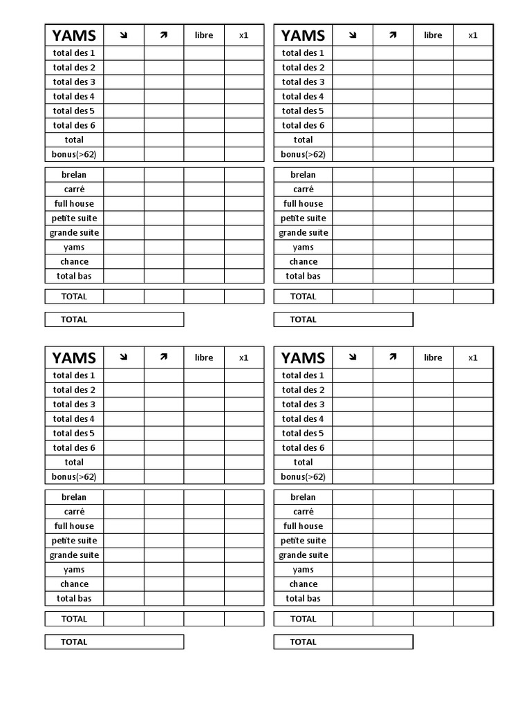 Feuille de Yams à Imprimer en PDF | PDF