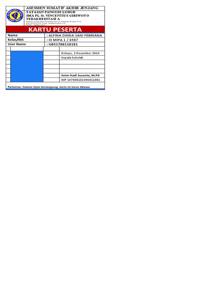 Template Kartu Peserta | PDF