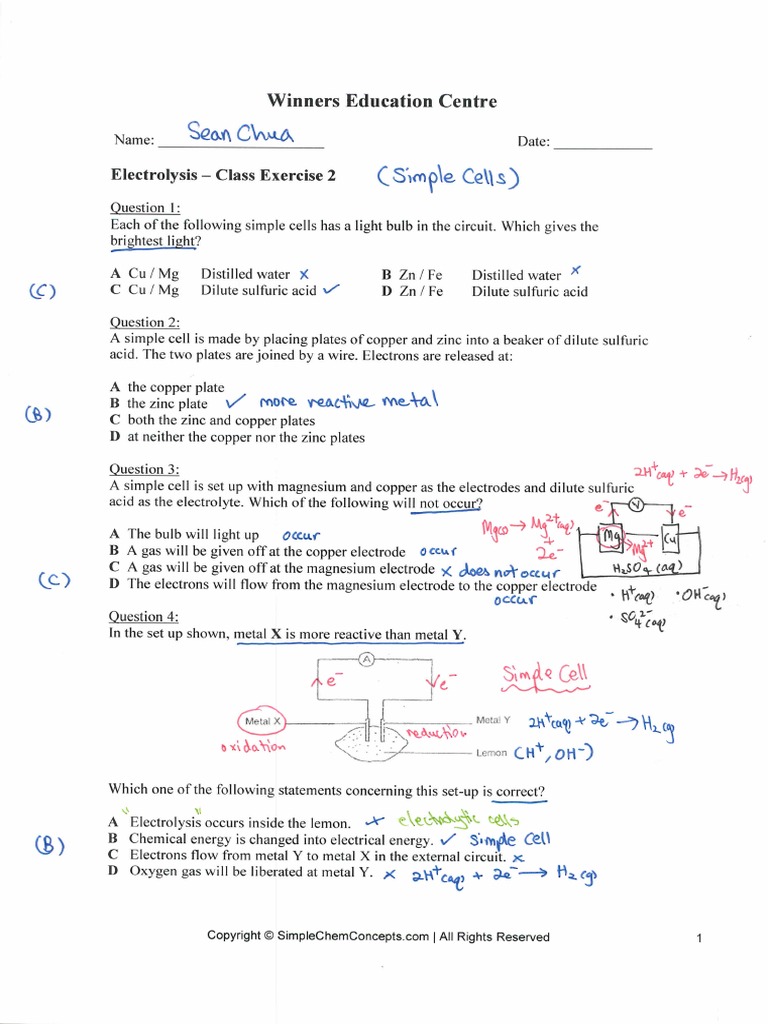 Electrolysis Class Exercise 2 Set B Solution | PDF