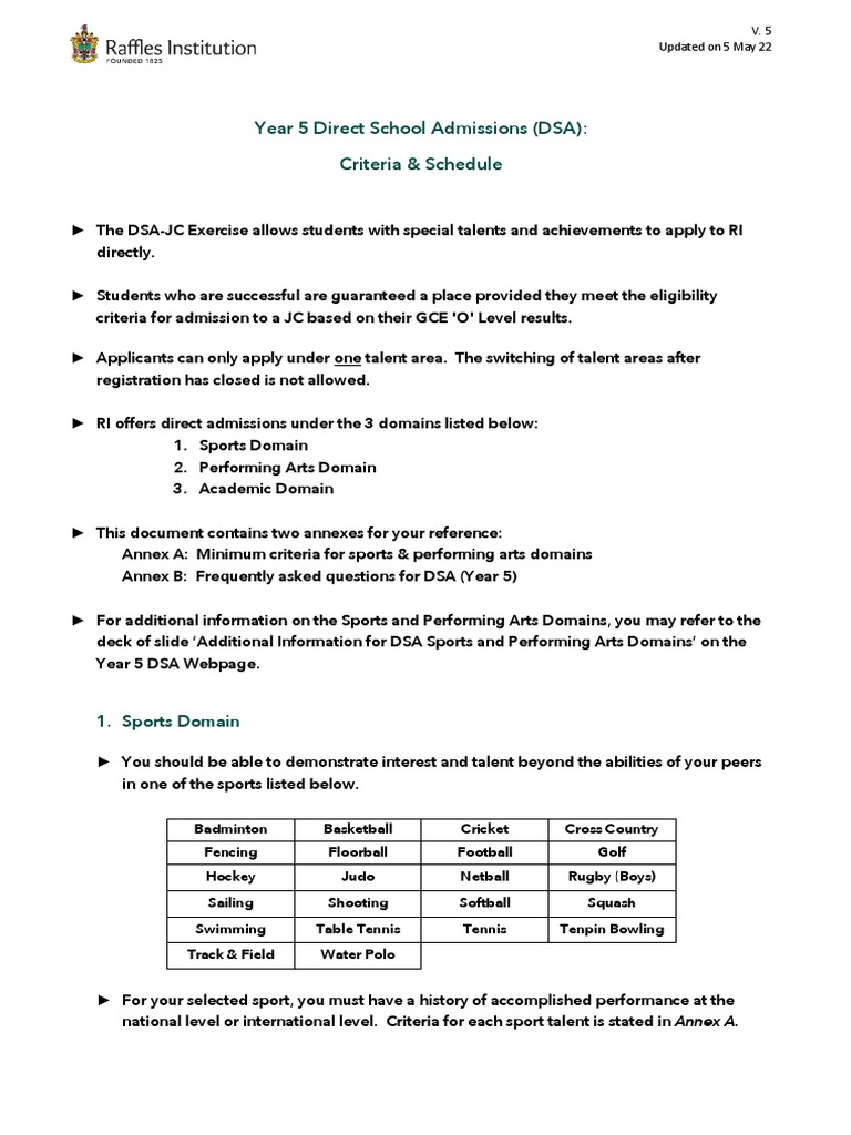 2022 Year 5 Dsa Selection Criteria | PDF