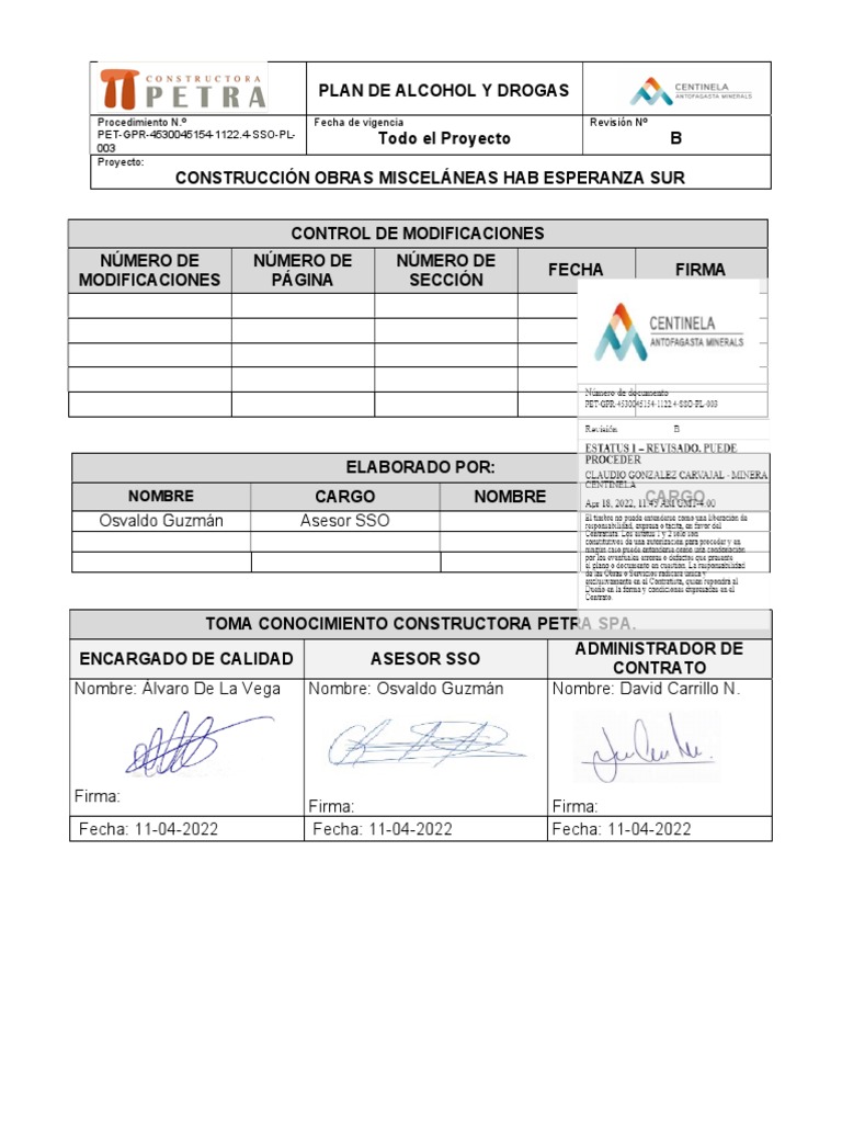 Plan de Alcohol y Drogas Petra Spa | PDF | Drogas | La dependencia de ...
