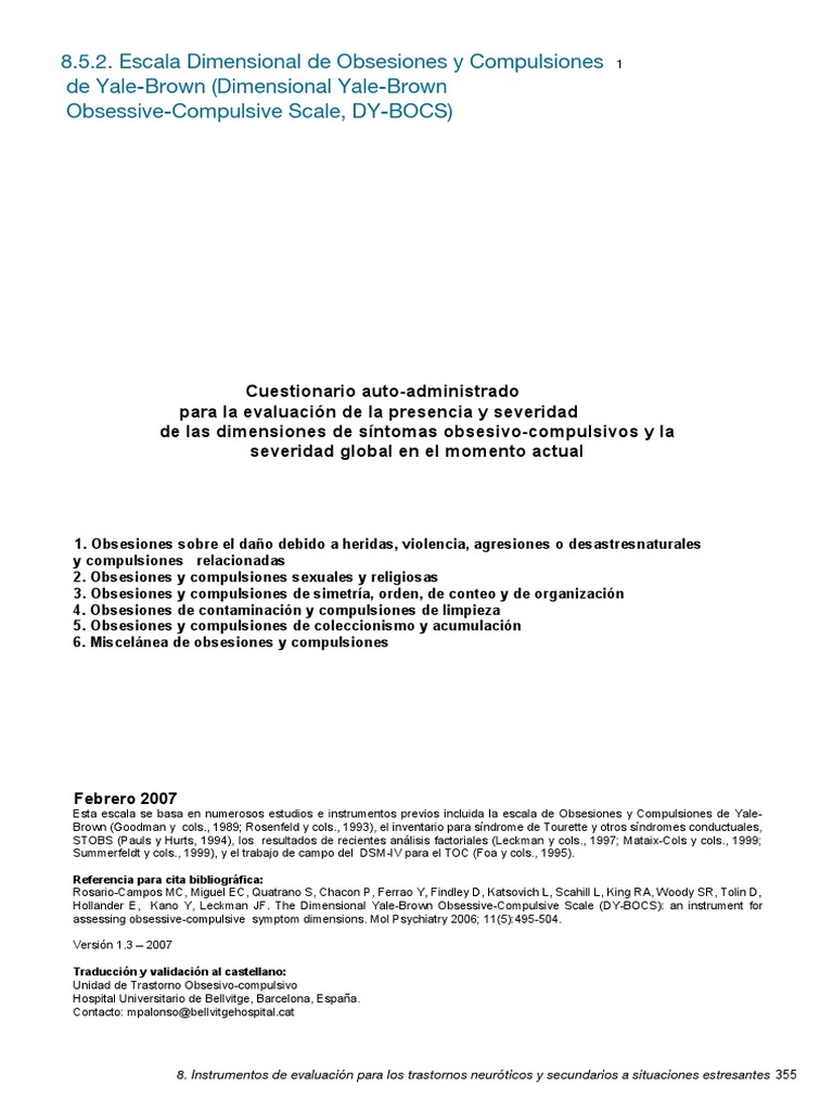 Escala Dimensional Yale-Brown (DY-BOCS) | PDF | Relaciones personales ...
