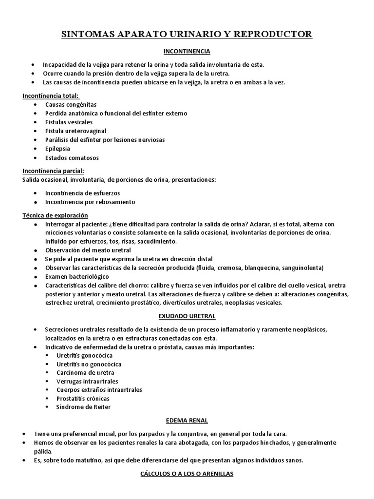 Signos Y Sintomas Urinario Pdf Vejiga Urinaria Sistema Urinario