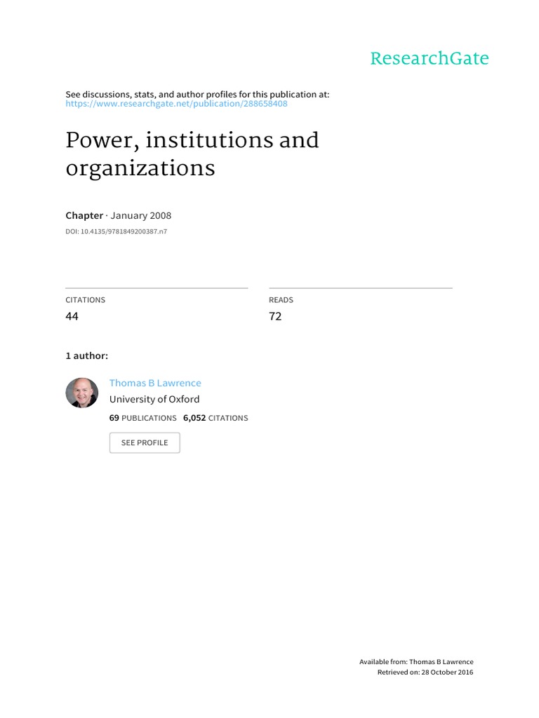Power Institutions and Organizations | PDF | Institution | Rationality