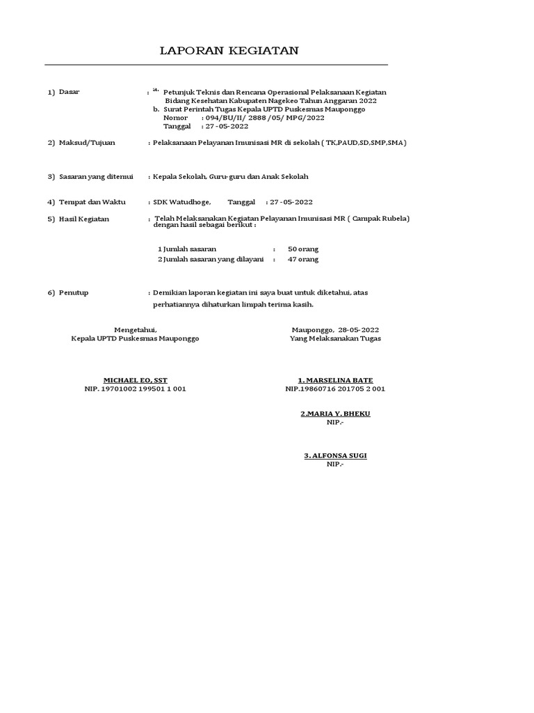 Laporan Kegiatan MR SD | PDF