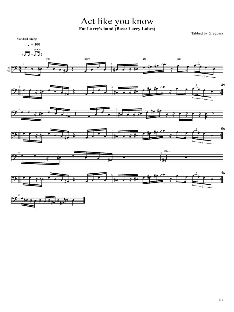Act Like You Know - Bass Tab | PDF