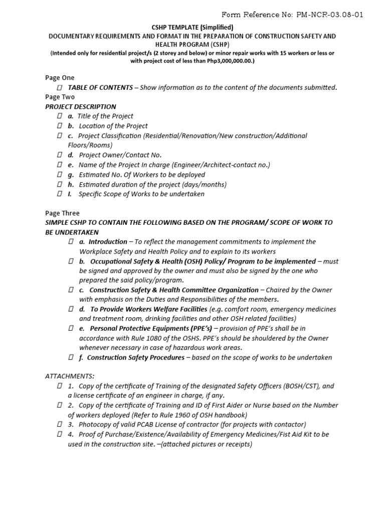 Guidelines for Developing a Simplified Construction Safety and Health ...