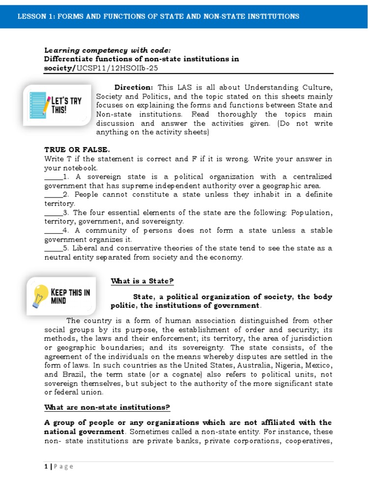 Q2 W1 Core UCSP | PDF | State (Polity) | Kinship
