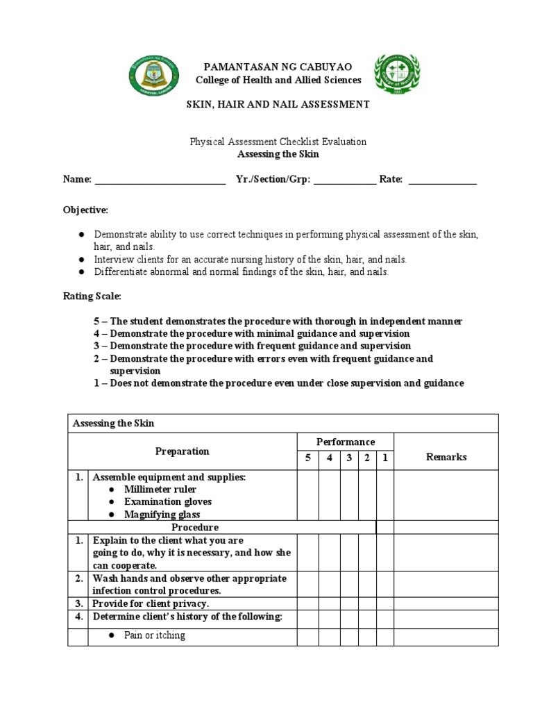 Skin Assessment | PDF | Nail (Anatomy) | Clinical Medicine