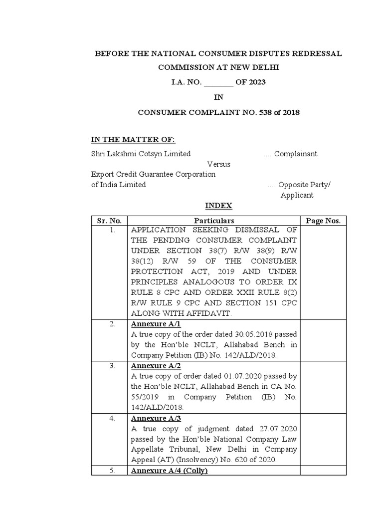 Application For Dismissal NCDRC | PDF