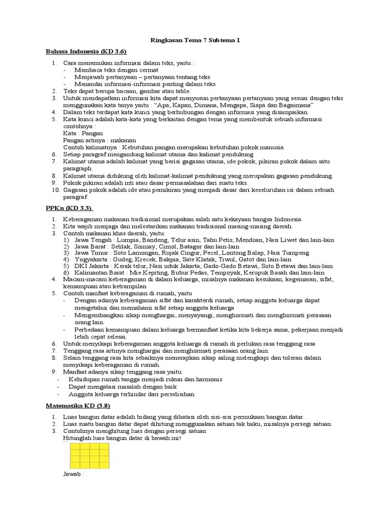 Ringkasan Tema 7 Subtema 1 | PDF | Kesehatan Holistik