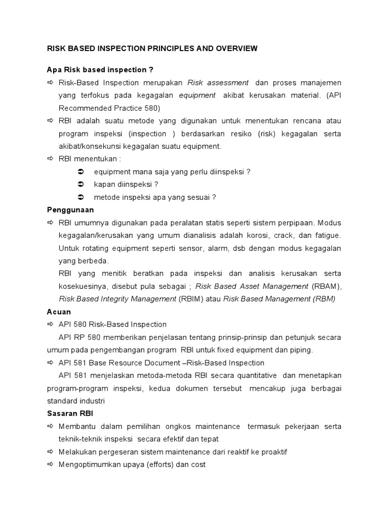 Risk Based Inspection Principles and Overview | PDF