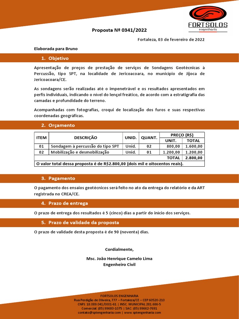 MODELO DE Proposta SPT | PDF