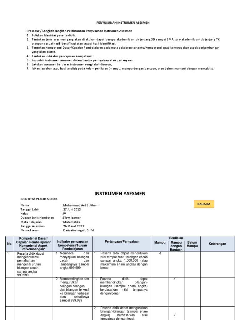 Darisetianingsih - Instrumen Asesmen | PDF