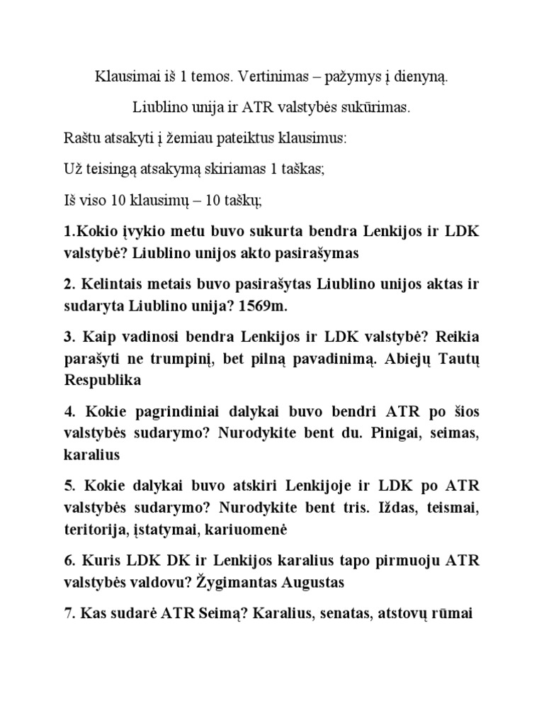 8b Klasei Apklausa Apie Liublino Uniją | PDF