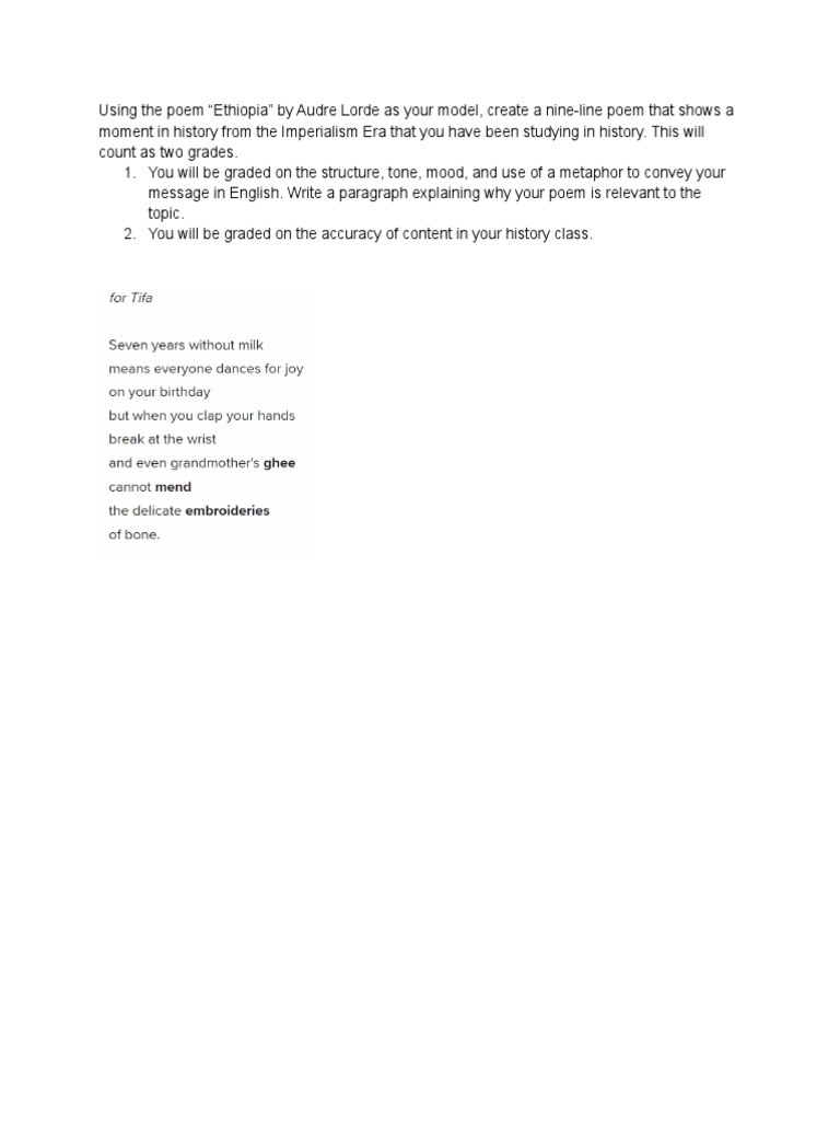 Dual Grade "Ethiopia" by Audre Lorde | PDF