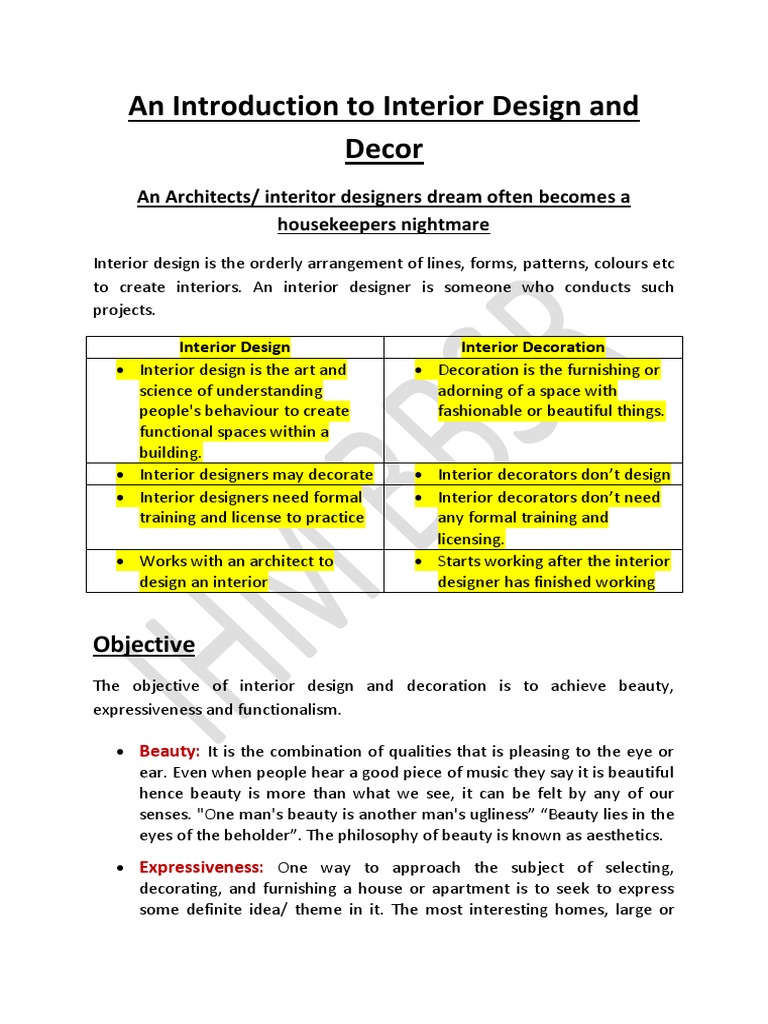 Objectives | PDF | Interior Design | Beauty