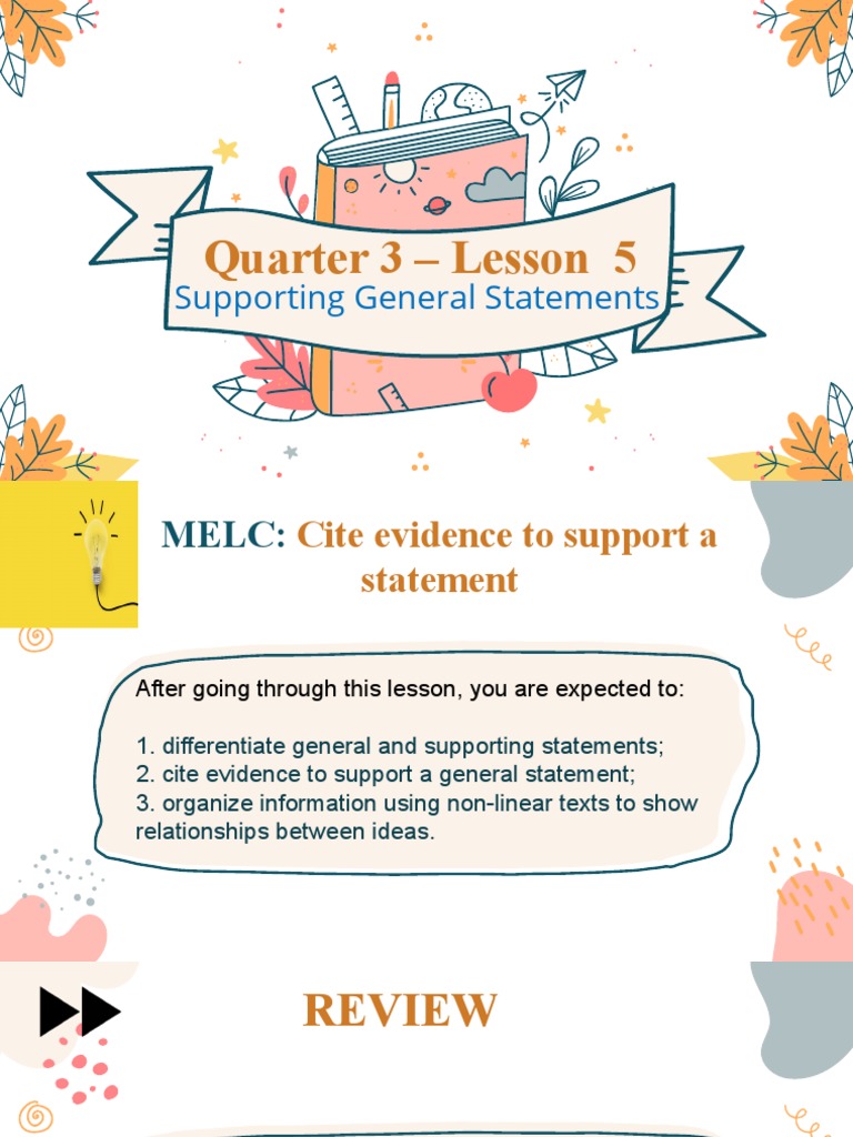 Quarter 3 - Lesson 5: Supporting General Statements | PDF | Evidence ...